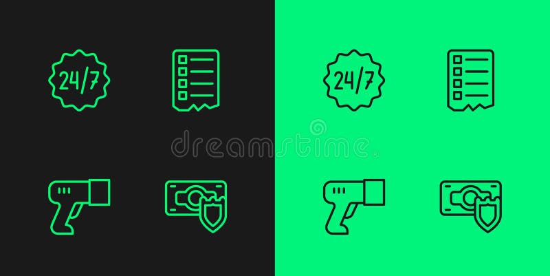 Set Line Money with Shield, Scanner Scanning Bar Code, Clock 24 Hours ...