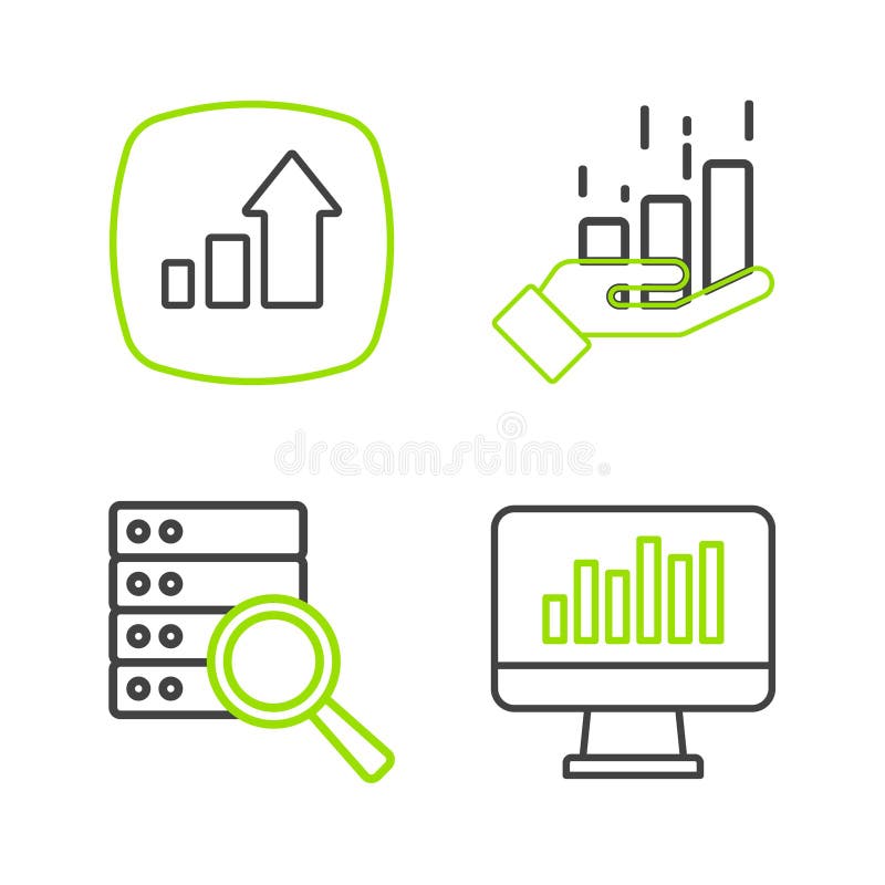 Set Line Monitor with Graph Chart, Server, Financial Growth and Icon ...