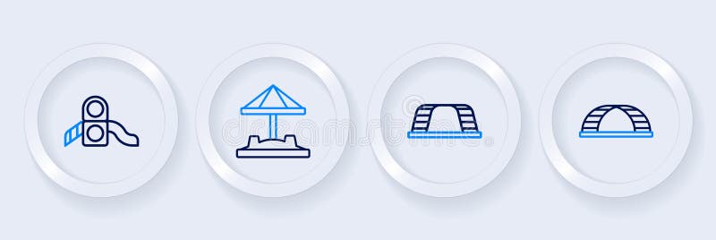 Set Line Monkey Bar, Sandbox with Sand and Slide Playground Icon ...
