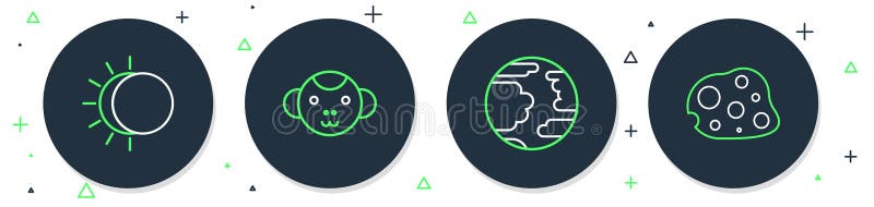 Set Line Monkey Zodiac, Planet Mercury, Eclipse of the Sun and Asteroid ...