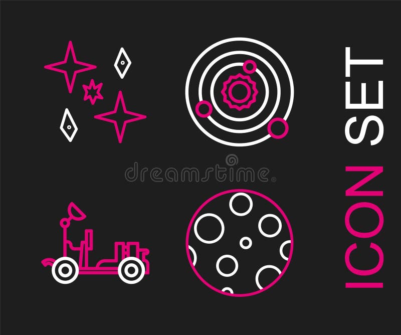 Set Line Moon, Mars Rover, Solar System and Planet Icon. Vector Stock ... Set Line Moon, Mars Rover, Solar System and Planet Icon. Vector Stock ...