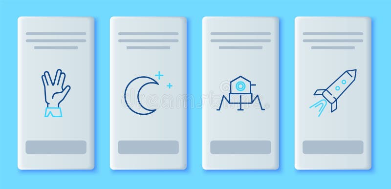 Set Line Moon and Stars, Mars Rover, Vulcan Salute and Rocket Ship with ...