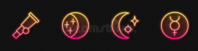 Set Line Moon and Stars, Telescope, Eclipse of the Sun and Symbol ...