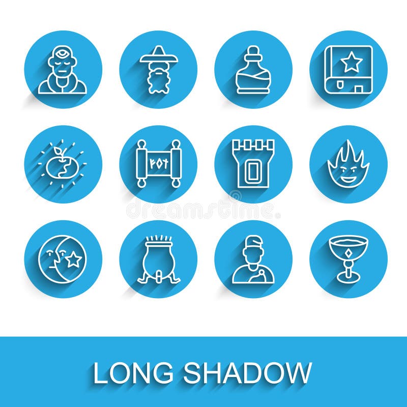 Set Line Moon and Stars, Witch Cauldron, Wizard Warlock, Medieval ...