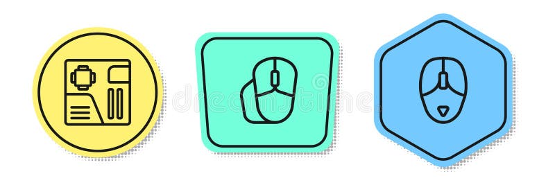 Set Line Motherboard Digital Chip, Computer Mouse and . Colored Shapes ...