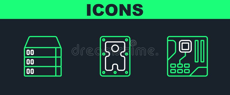 Set Line Motherboard Digital Chip, Server, Data, Web Hosting and Hard ...