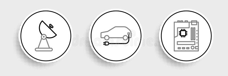 Set Line Motherboard, Radar and Electric Car Icon. Vector Stock ...