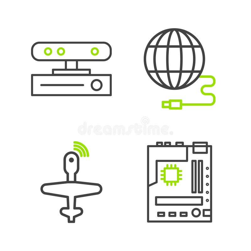 Set Line Motherboard, UAV Drone, Social Network and Motion Sensor Icon ... Set Line Motherboard, UAV Drone, Social Network and Motion Sensor Icon ...