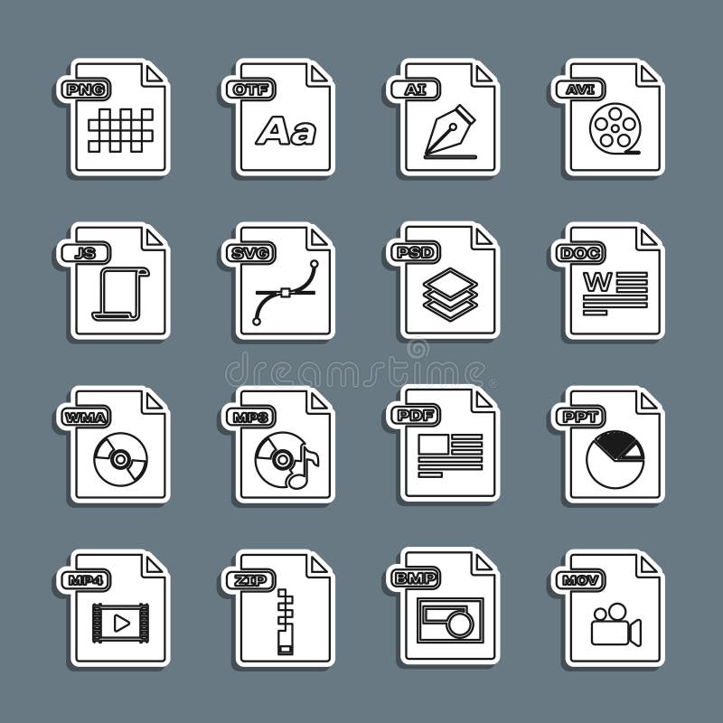 Set Line MOV File Document, PPT, DOC, AI, SVG, JS, PNG and PSD Icon ... Set Line MOV File Document, PPT, DOC, AI, SVG, JS, PNG and PSD Icon ...