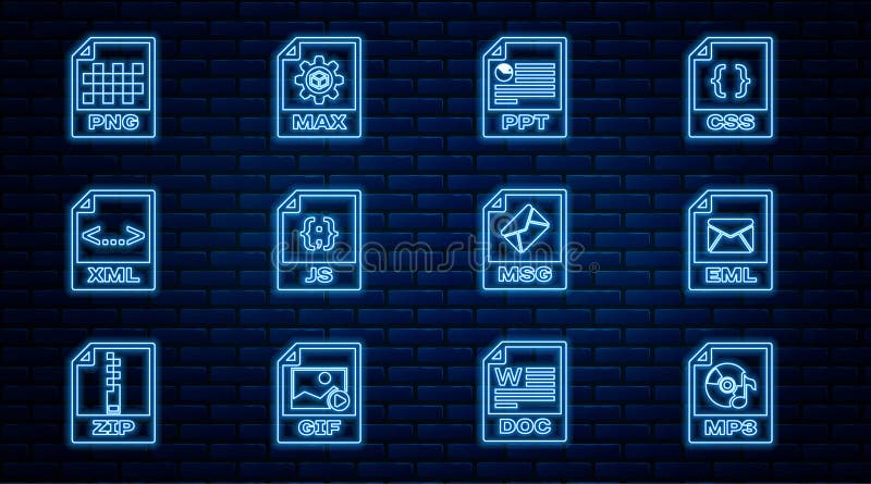 Set Line Mp3 File Document Eml Ppt Js Xml Png Msg And Max Icon