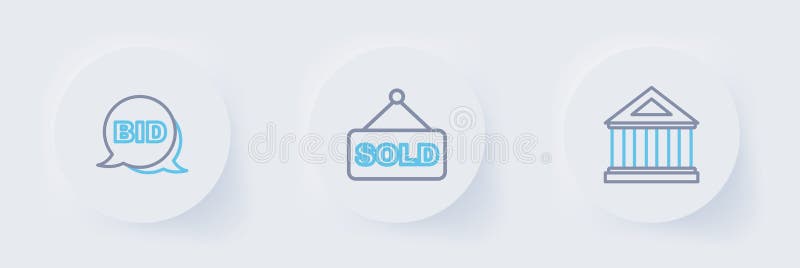 Set Line Museum Building, Auction Sold and Bid Icon. Vector Stock ...