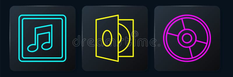 Set Line Music Note, Tone, CD or DVD Disk and Vinyl Player with a Vinyl ...