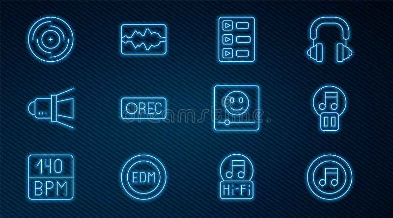 Set Line Music Note, Tone, Pause Button, Playlist, Record, Movie ...