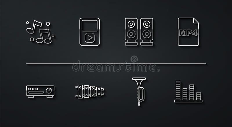 Set Line Music Note, Tone, Sound Mixer Controller, MP4 File Document ...