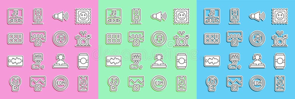 Set Line Music Player, Beer Can, Drums, Speaker Volume, Wave Equalizer ...
