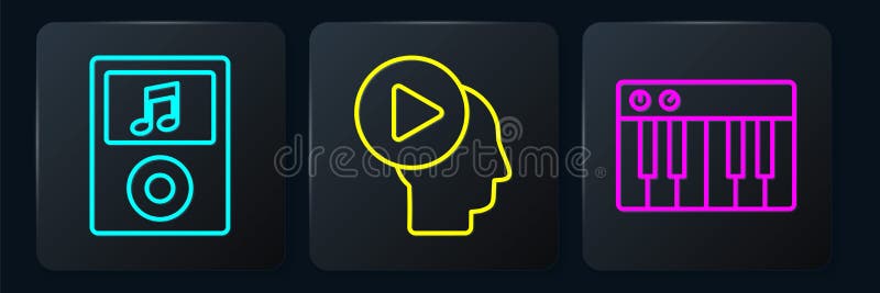 Set Line Music Player, Music Synthesizer and Head People with Play ...