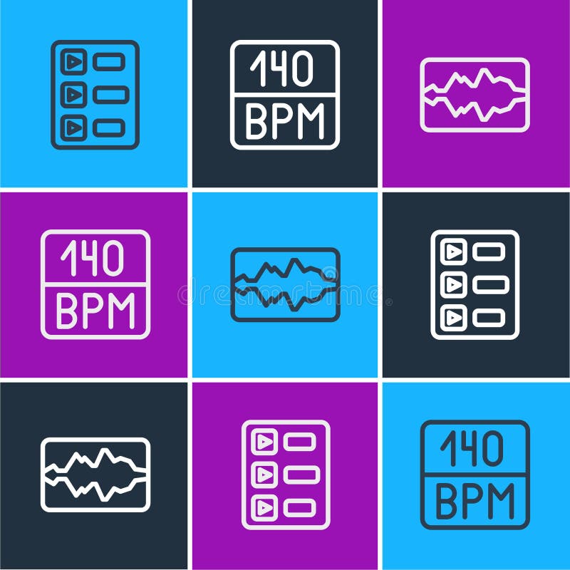 Set Line Music Playlist, Wave Equalizer and Bitrate Icon. Vector Stock ...