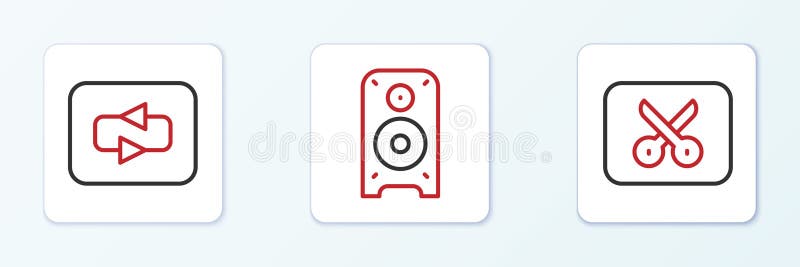 Set Line Music or Video Editing, Repeat Button and Stereo Speaker Icon ...