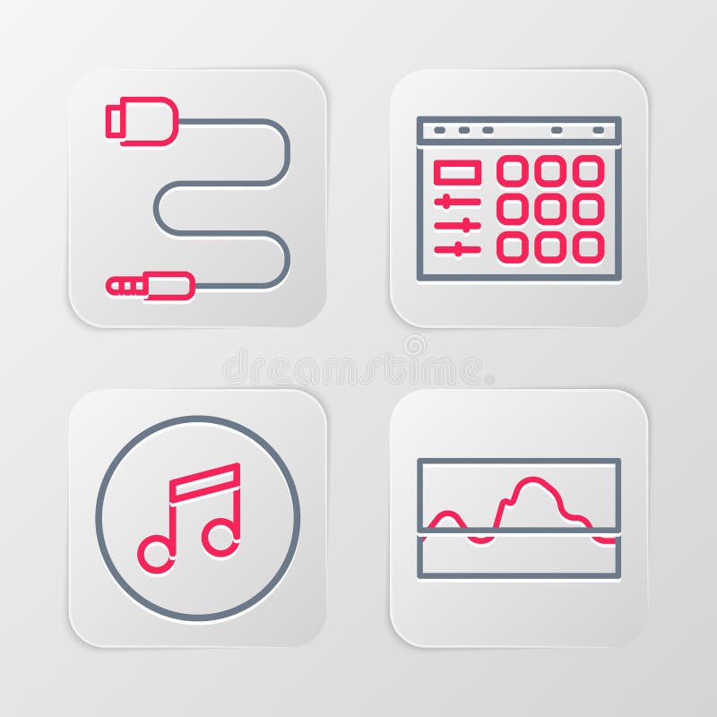 Set Line Music Wave Equalizer, Note, Tone, Drum Machine and Audio Jack ...