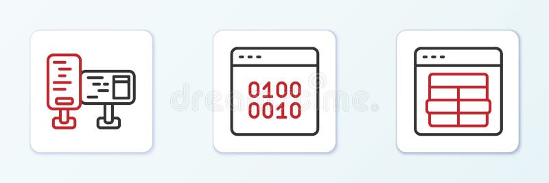 Set Line MySQL Code, Computer Monitor Screen and Binary Icon. Vector ...
