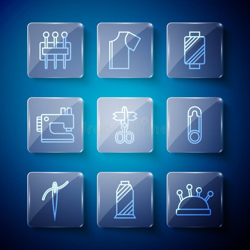 Set Line Needle with Thread, Sewing on Spool, Bed and Needles, Scissors ...