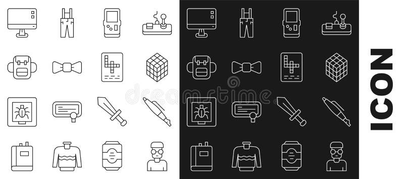 Set Line Nerd Geek, Fountain Pen Nib, Rubik Cube, Tetris, Bow Tie, School Backpack, Computer ...