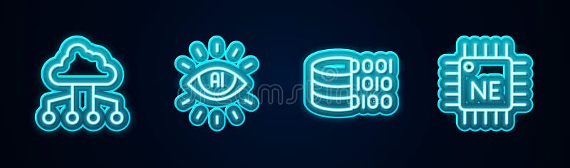 Set Line Network Cloud Connection, Artificial Intelligence AI, Binary Code and Processor CPU ...
