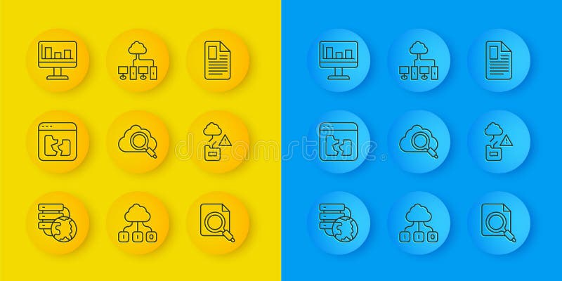 Set Line Network Cloud Connection, Broken File, Search Computing, Concept with Folder, Cloud ...