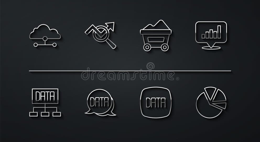Set Line Network Cloud Connection, Data Analysis, Pie Chart Infographic, Search Data, and Coal ...