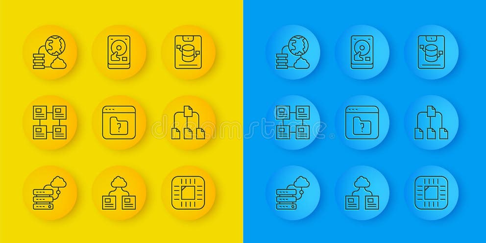 Set Line Network Cloud Connection, Hierarchy Organogram Chart, File Missing, Processor with CPU ...