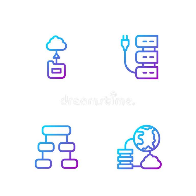 Set Line Network Cloud Connection Hierarchy Organogram Chart Cloud Technology Data Transfer