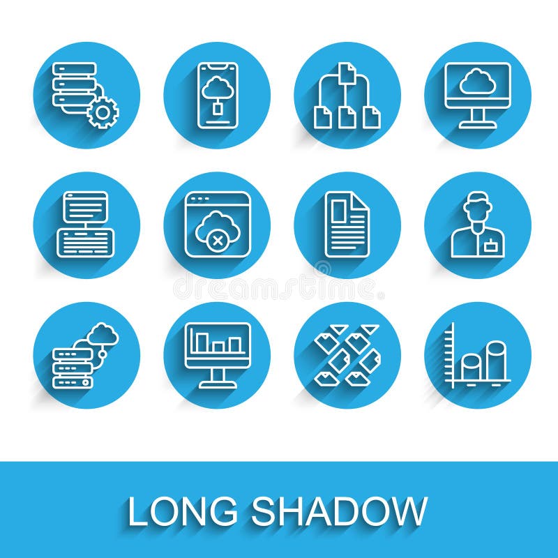 Set Line Network Cloud Connection, Monitor with Graph Chart, Server and Gear, Data Stream ...