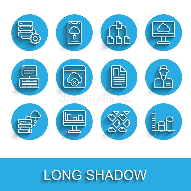 Set Line Network Cloud Connection, Monitor with Graph Chart, Server and Gear, Data Stream ...