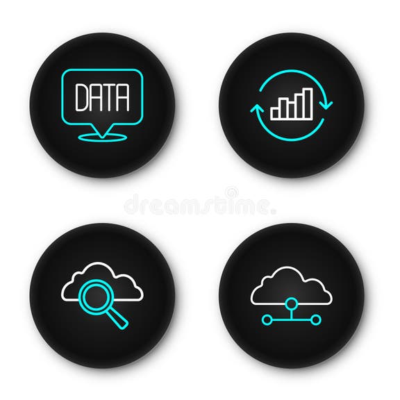 Set Line Network Cloud Connection, Search Computing, Pie Chart Infographic and Data Analysis ...