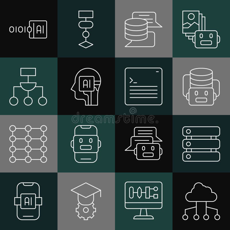Set Line Network Cloud Connection, Server, Data, Artificial Intelligence Robot, Humanoid ...