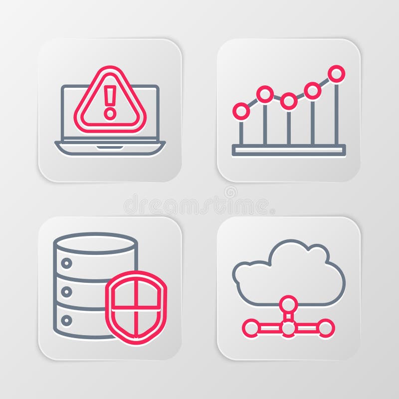 Set Line Network Cloud Connection, Server with Shield, Pie Chart ... Set Line Network Cloud Connection, Server with Shield, Pie Chart ...
