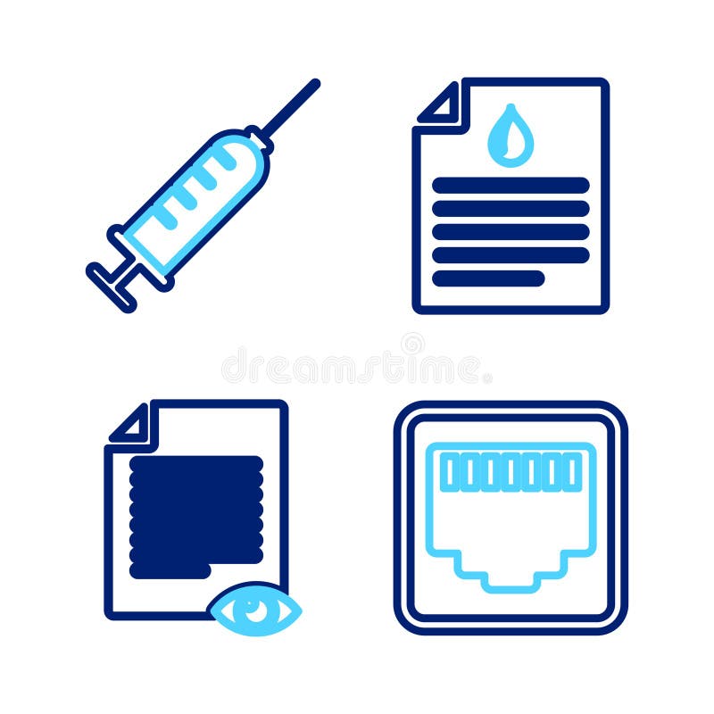 Set Line Network Port Cable Socket, Paper Page with Eye, Clipboard ...