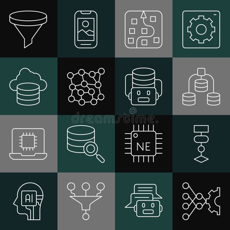 Set Line Neural Network Algorithm Server Data Cloud Database Funnel Filter And Artificial