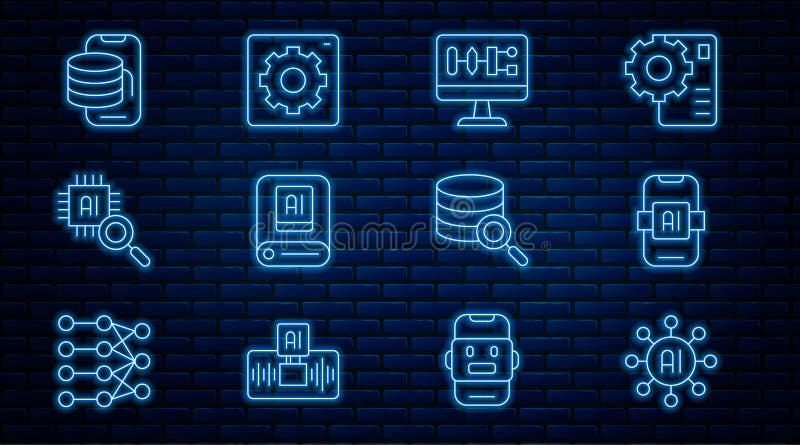 Set Line Neural Network, Artificial Intelligence AI, Algorithm, Processor CPU, Cloud Technology ...