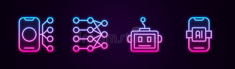 Set Line Neural Network, Artificial Intelligence Robot and AI. Glowing ... Set Line Neural Network, Artificial Intelligence Robot and AI. Glowing ...