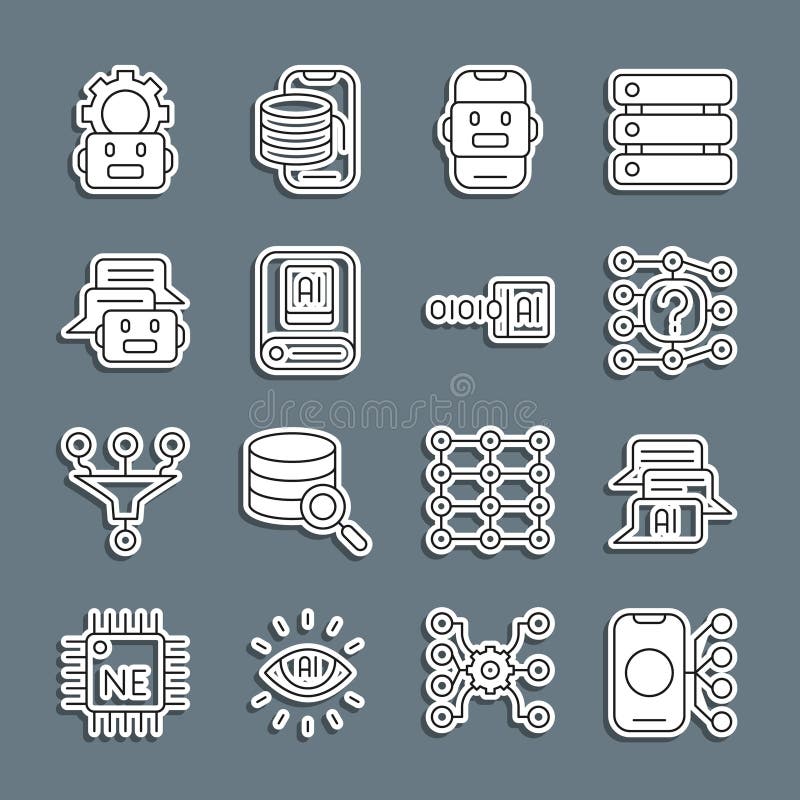 Set Line Neural Network, Chat Bot, Artificial Intelligence AI, Robot ... Set Line Neural Network, Chat Bot, Artificial Intelligence AI, Robot ...