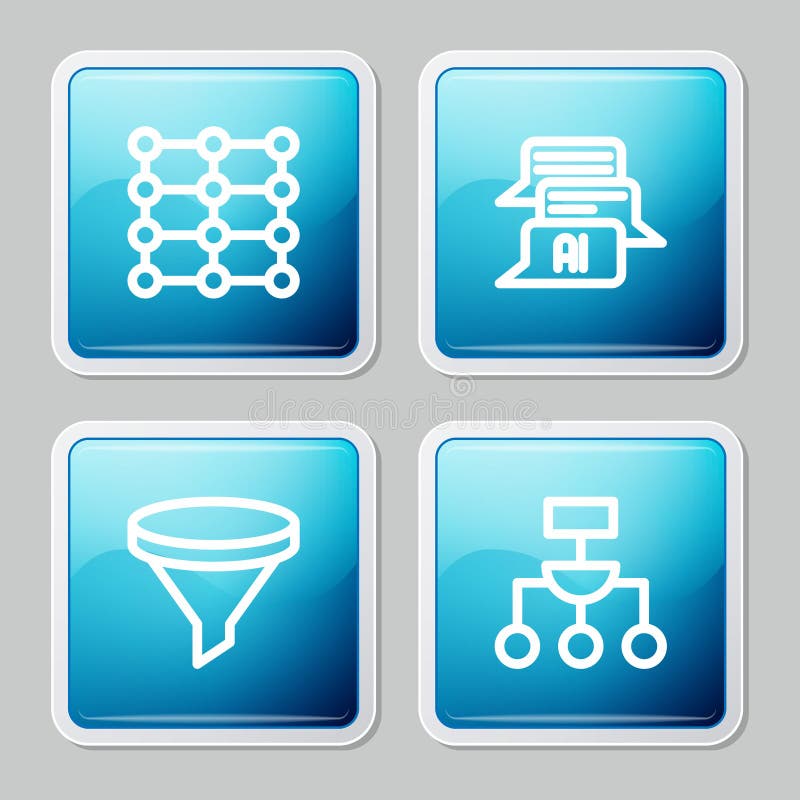 Set Line Neural Network Chat Bot Funnel Filter And Algorithm Icon Vector Stock Vector