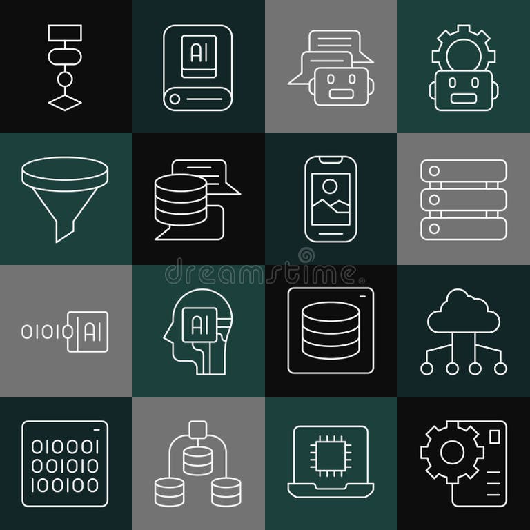 Set Line Neural Network, Network Cloud Connection, Server, Data, Chat Bot, Funnel Filter ...