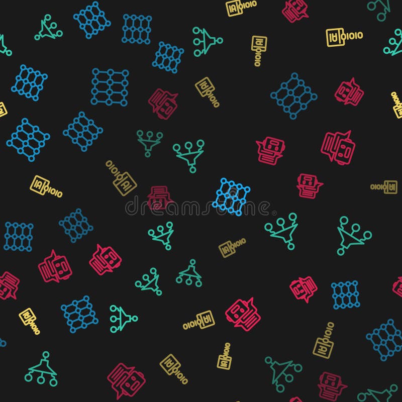 Set Line Neural Network Funnel Filter Binary Code And Chat Bot On Seamless Pattern Vector 7416