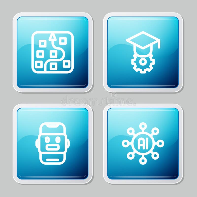 Set Line Neural Network, Graduation Cap, Chat Bot and Icon. Vector ... Set Line Neural Network, Graduation Cap, Chat Bot and Icon. Vector ...
