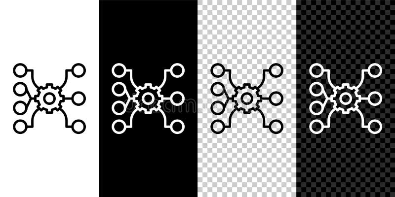 Set Line Neural Network Icon Isolated on Black and White, Transparent ...