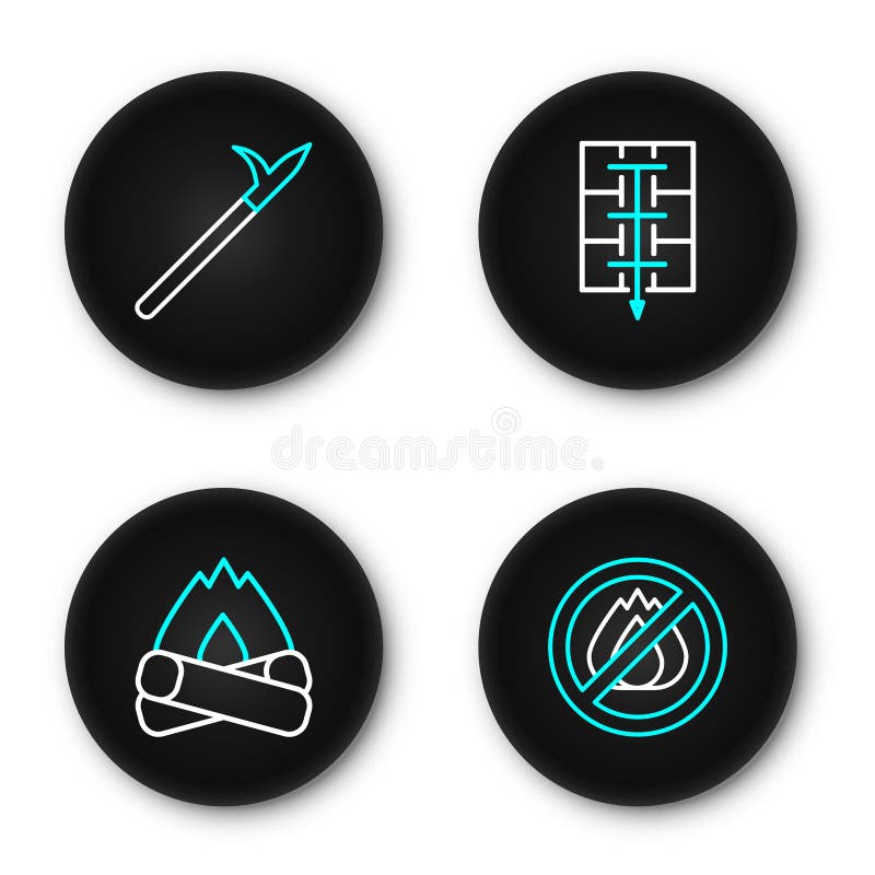Set Line No Fire, Campfire, Evacuation Plan and Metal Pike Pole Icon ...