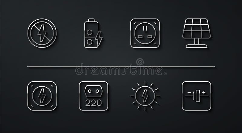 Set Line No Lightning, Lightning Bolt, Solar Energy Panel, Electrical ...