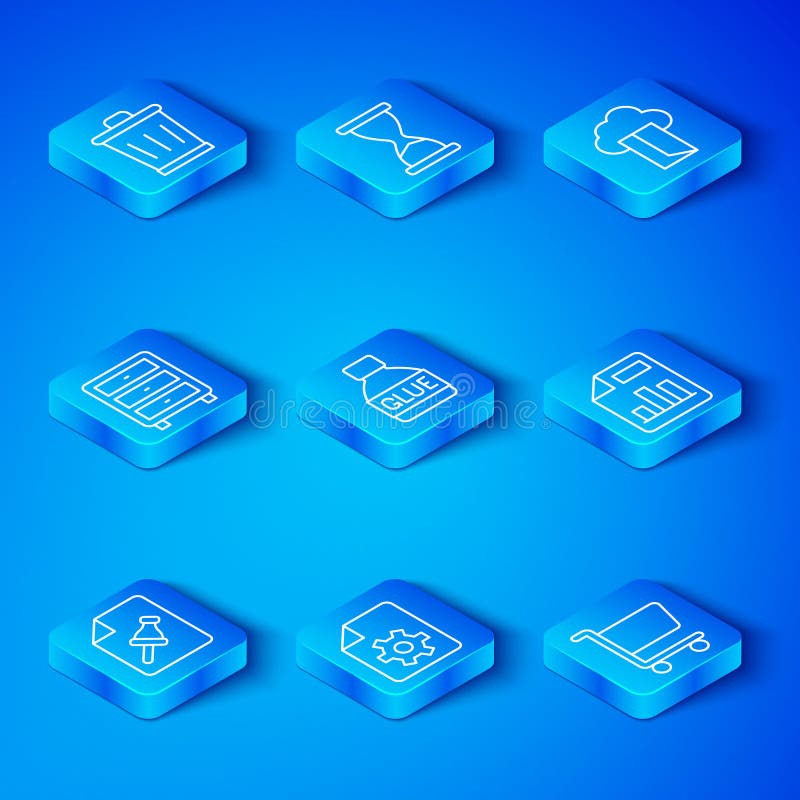 Set Line Note Paper with Push Button, Glue, Document Settings, Graph Chart, Cloud Database ...