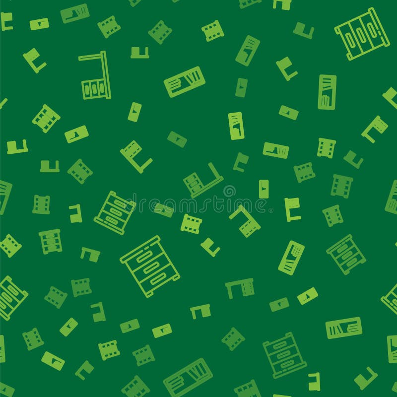 Set Line Office Desk, Drawer with Documents and Shelf Books on Seamless ...